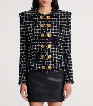 Balmain Cropped Tweed Jacket - Black