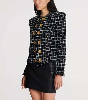 Balmain Cropped Tweed Jacket - Black