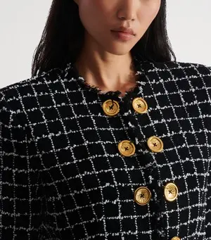 Balmain Cropped Tweed Jacket - Black