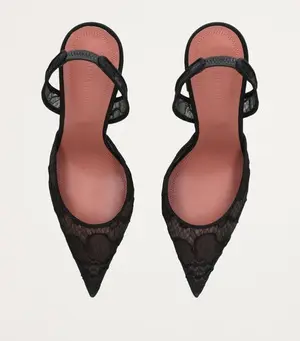 Amina Muaddi Lace Holli Slingback Heels - Black