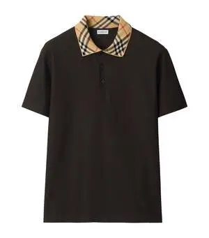 Burberry Cotton Check-collar Polo Shirt - Brown