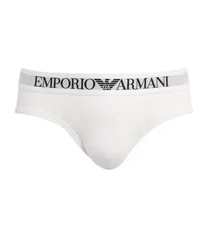 Emporio Armani Stretch-cotton Logo Briefs - White