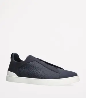 Zegna Crocodile Leather Triple Stitch Sneakers - Blue