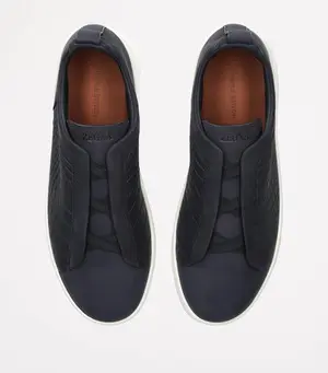 Zegna Crocodile Leather Triple Stitch Sneakers - Blue