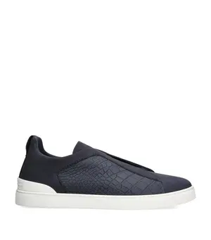 Zegna Crocodile Leather Triple Stitch Sneakers - Blue