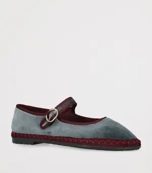 FLABELUS Velvet Georgina Mary Janes - Grey