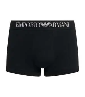 Emporio Armani Stretch-cotton Logo Trunks - Black