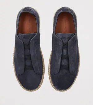 Zegna Suede Triple Stitch Espadrilles - Blue