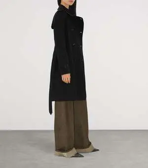 Burberry Gabardine Mid-length Kensington Heritage Trench Coat - Black