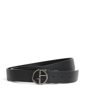 Giorgio Armani Leather Belt With Logo Buckle - Black