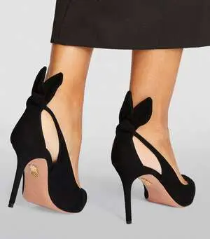 AQUAZZURA Suede Bow Tie 85 Pumps - Black