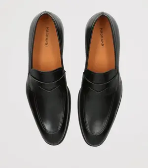 Magnanni Leather Madison Penny Loafers - Black