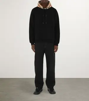 Burberry Cotton Check-trim Hoodie - Black