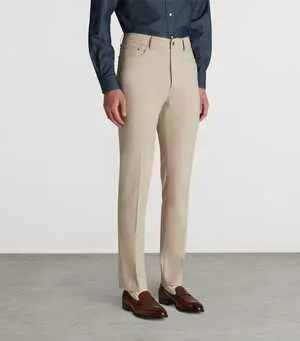 Dunhill Wool-blend Straight Leg Denim Trousers - Beige