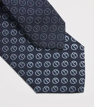 Giorgio Armani Silk Jacquard Monogram Neck Tie - Blue