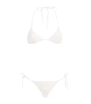 Missoni Metallic Plunge Crochet Knit Bikini - White