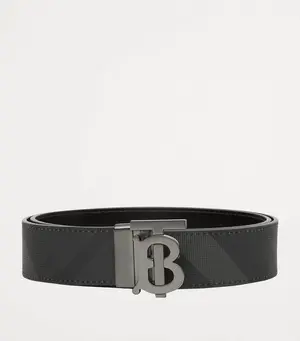 Burberry Leather Check Reversible Belt - Grey