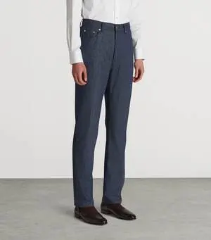 Dunhill Wool-blend Denim Straight Leg Trousers - Blue