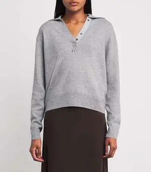 Claudie Pierlot Wool-cashmere Polo Sweater - Grey