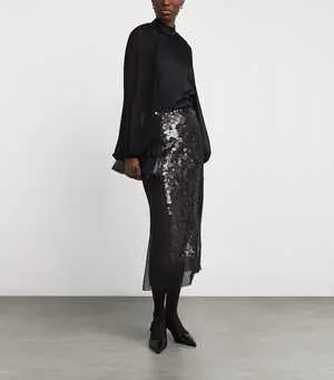 JOSEPH Cambo Embellished Chiffon Midi Skirt - Black