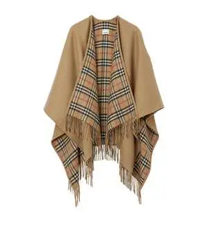Burberry Wool Reversible Check Cape - Beige