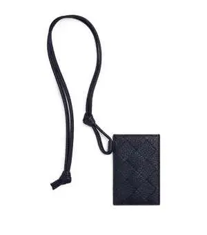 Bottega Veneta Leather Intreccio Badge Holder - Blue