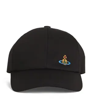VIVIENNE WESTWOOD Cotton Baseball Cap With Embroidered Orb Logo - Black