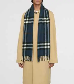 Burberry Cashmere Check Scarf - Blue