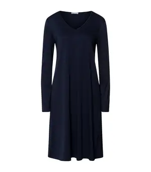 Hanro Cotton Long-sleeve Nightdress - Navy