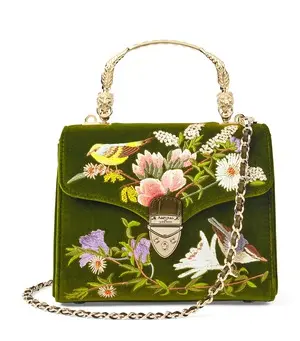 ASPINAL OF LONDON Midi Velvet Embroidered Mayfair Top-handle Bag - Green
