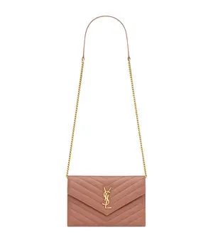 Saint Laurent Leather Envelope Chain Wallet - Pink
