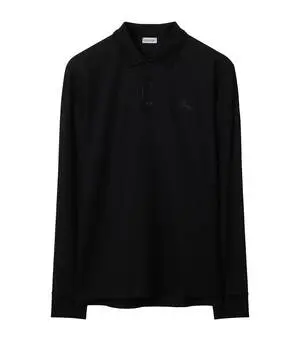 Burberry Cotton Ekd -embroidered Long-sleeve Polo Shirt - Black