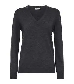Brunello Cucinelli Cashmere Sweater With Monili Trim - Black