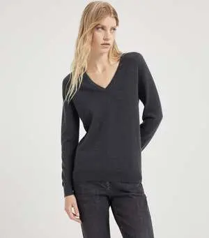 Brunello Cucinelli Cashmere Sweater With Monili Trim - Black