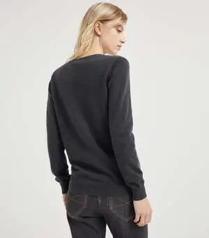 Brunello Cucinelli Cashmere Sweater With Monili Trim - Black