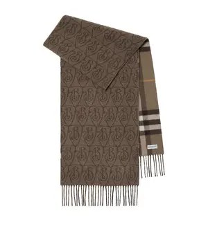 Burberry Cashmere Reversible B Shield Scarf - Brown