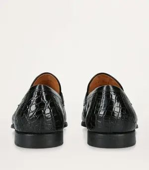 Magnanni Crocodile Leather Penny Loafers - Black