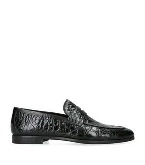 Magnanni Crocodile Leather Penny Loafers - Black