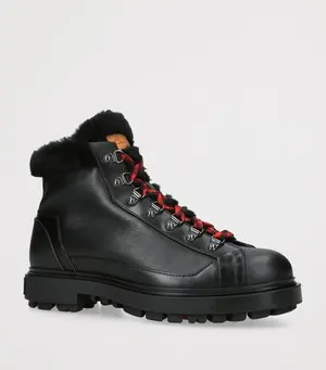 Santoni Leather St. Moritz Hiking Boots - Black