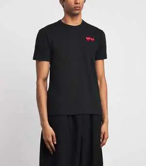 Play Comme Des Garcon Embroidered Double-heart T-shirt - Black