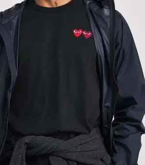 Play Comme Des Garcon Embroidered Double-heart T-shirt - Black