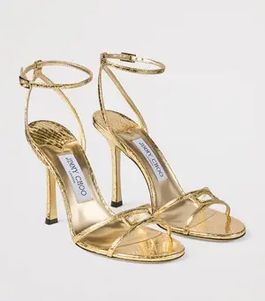 JIMMY CHOO 1998 Leo 100 Leather Heeled Sandals - Gold