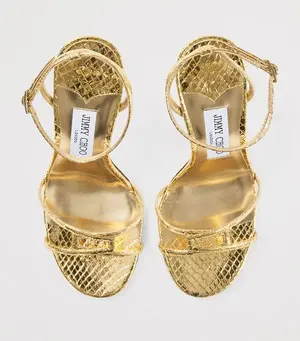 JIMMY CHOO 1998 Leo 100 Leather Heeled Sandals - Gold