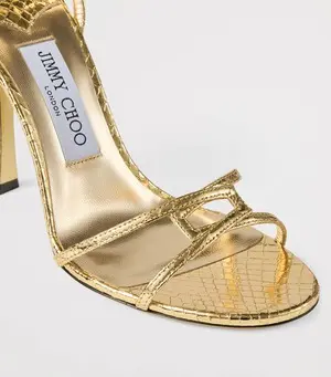 JIMMY CHOO 1998 Leo 100 Leather Heeled Sandals - Gold