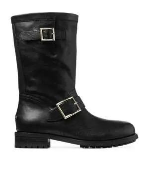 JIMMY CHOO Biker Mid Leather Boots - Black