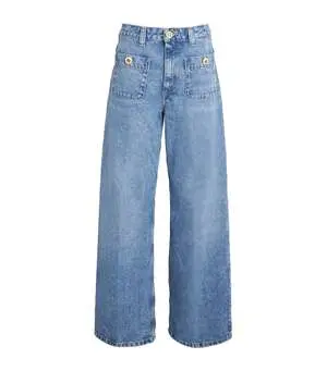 Women's Faded High Waist Wide Leg Jeans