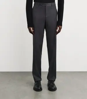 Canali Wool Straight Leg Trousers - Grey