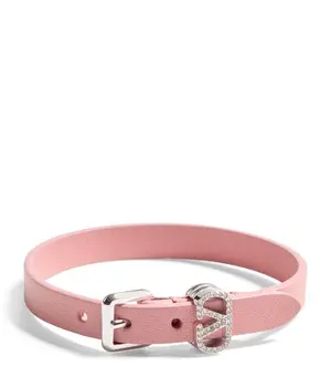 Valentino Garavani Leather Bracelet With Crystal Embellished Logo - Pink