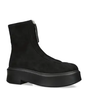 THE ROW Zipped Suede Ankle Boots - Black