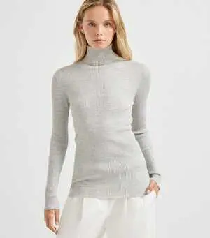 Brunello Cucinelli Cashmere-silk Blend Rollneck Sweater - Grey